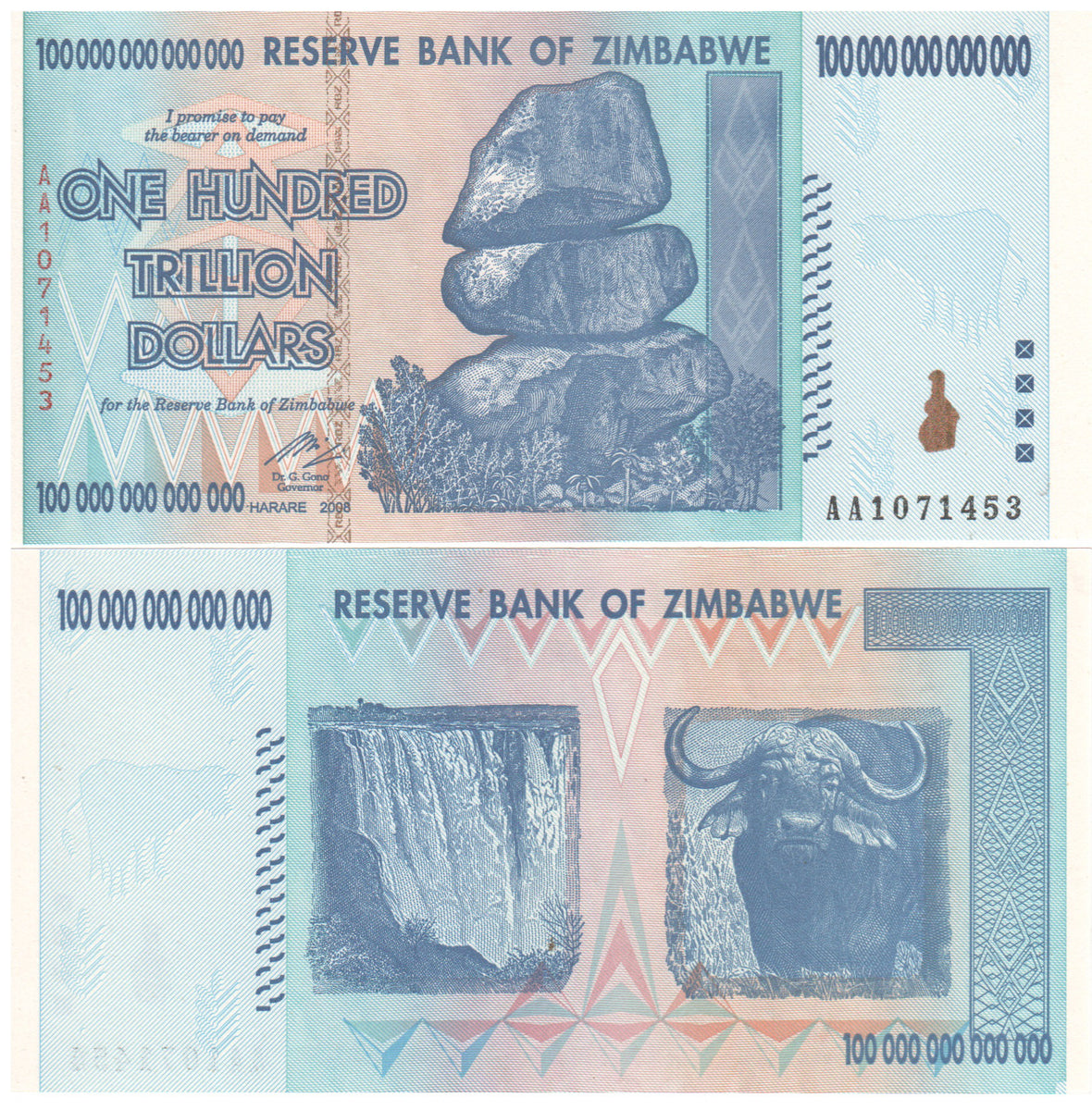 100 Trillion Zimbabwe Dollars Banknote AA 2008 - Zimbabwe World Notes